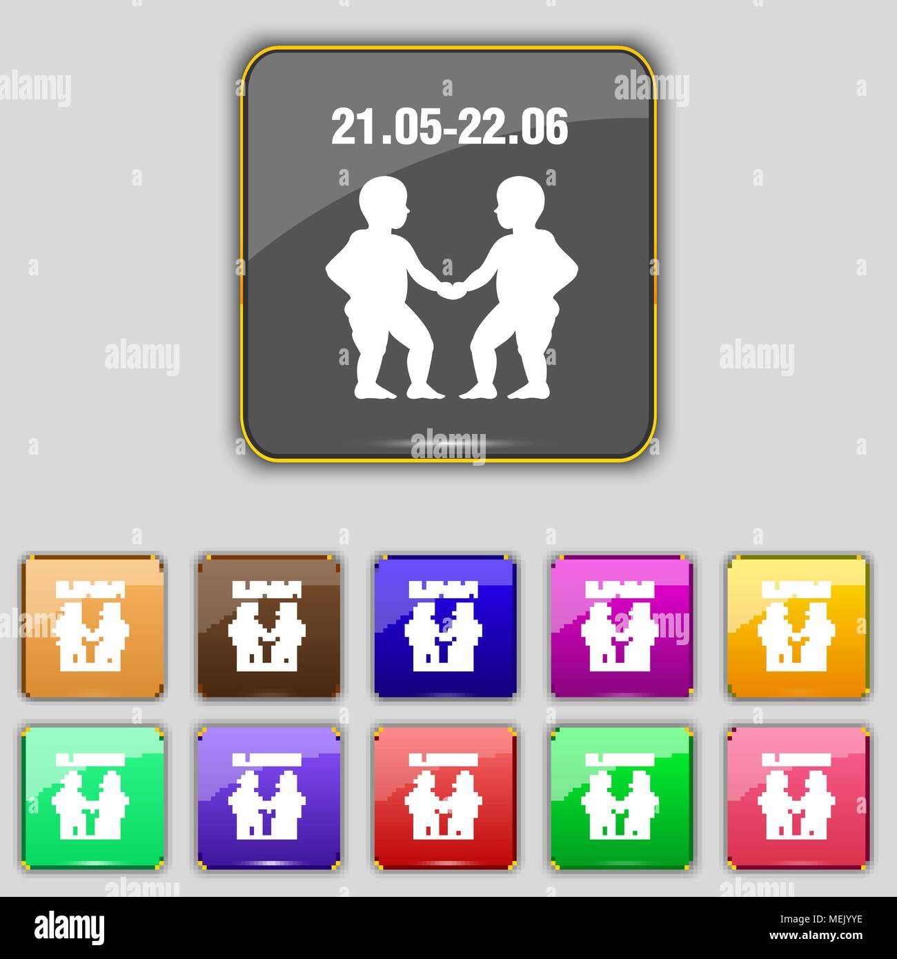 Gemini icon sign. Set with eleven colored buttons for your site. Vector illustration Stock ...