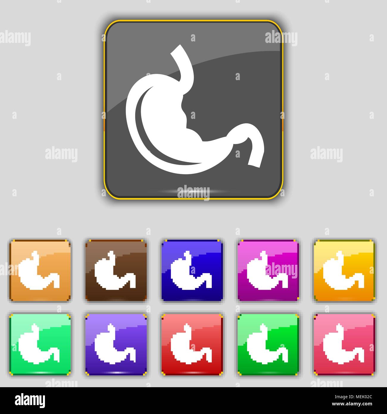 Stomach icon sign. Set with eleven colored buttons for your site ...