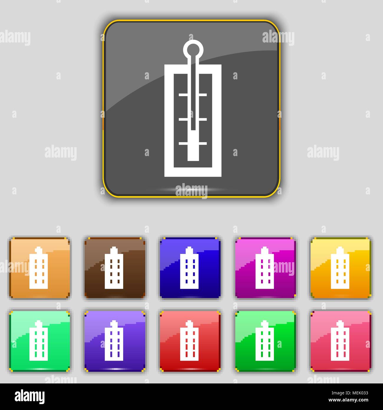 Thermometer icon sign. Set with eleven colored buttons for your site ...