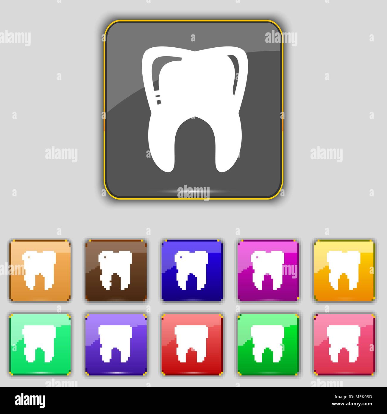 Tooth icon sign. Set with eleven colored buttons for your site. Vector ...