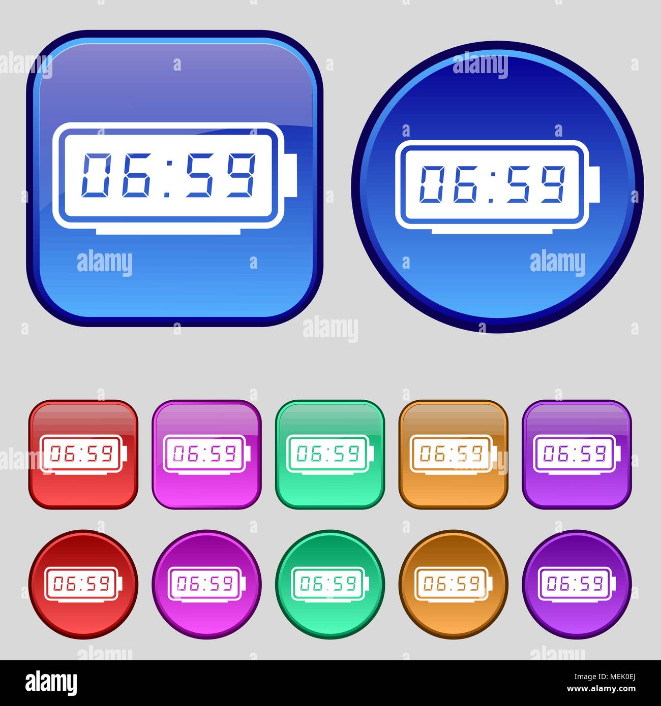 alarm clock icon sign. A set of twelve vintage buttons for your design ...
