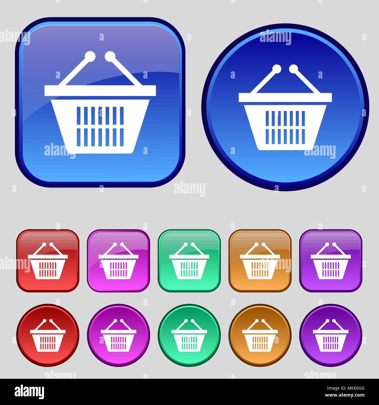 Shopping basket icon sign. A set of twelve vintage buttons for your ...