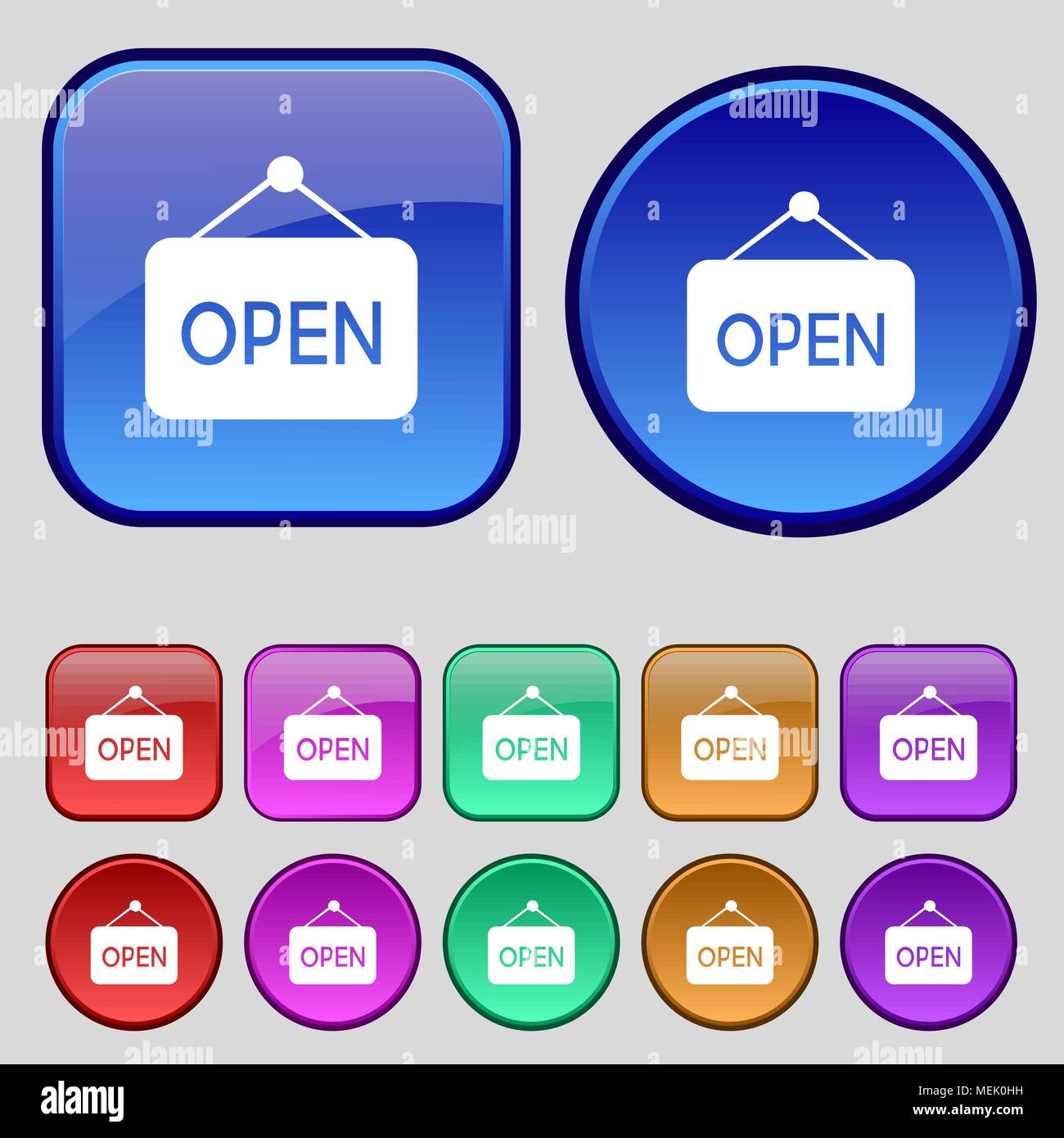 open icon sign. A set of twelve vintage buttons for your design. Vector ...