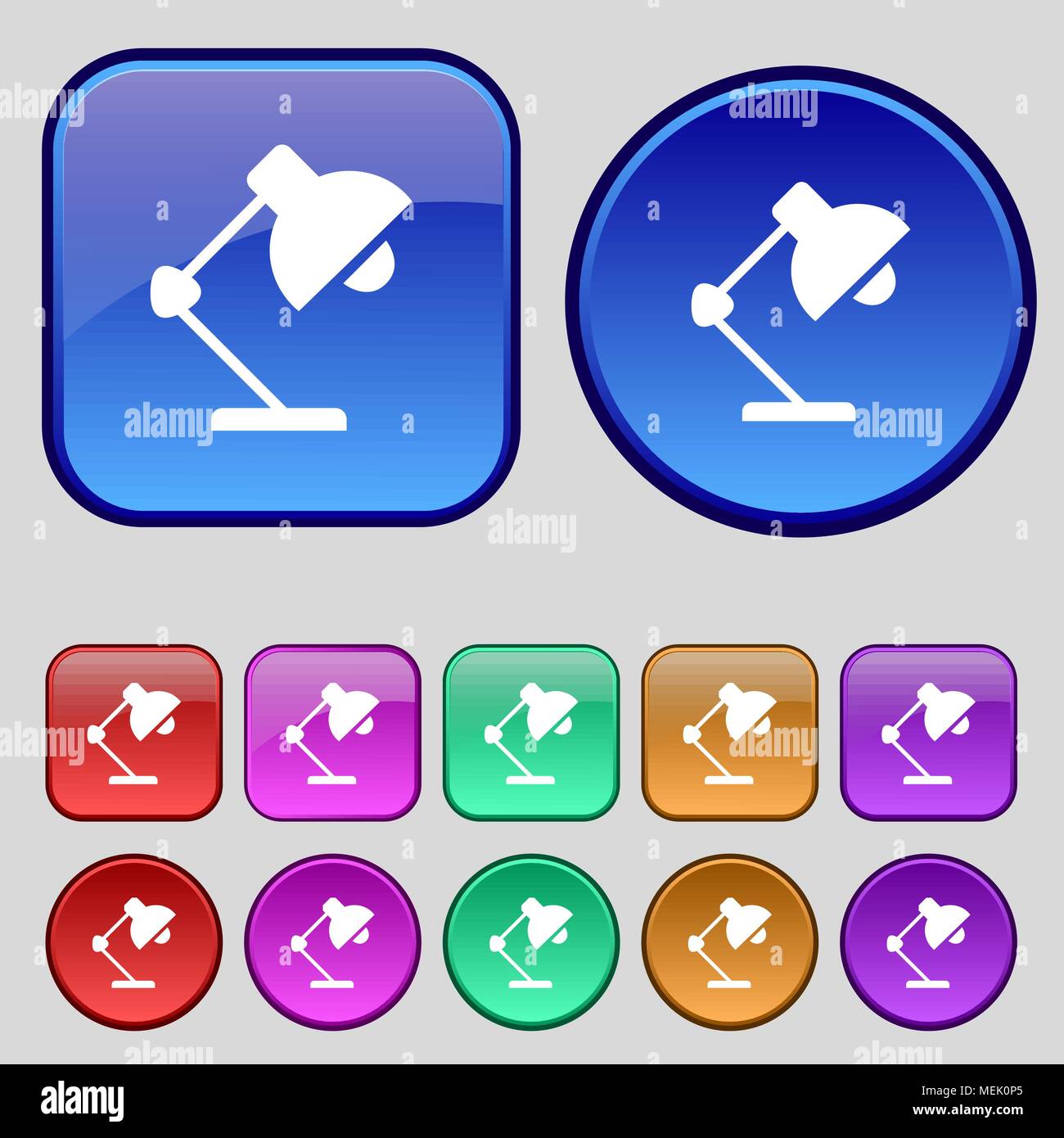 Reading-lamp and lighting, illumination icon sign. A set of twelve ...