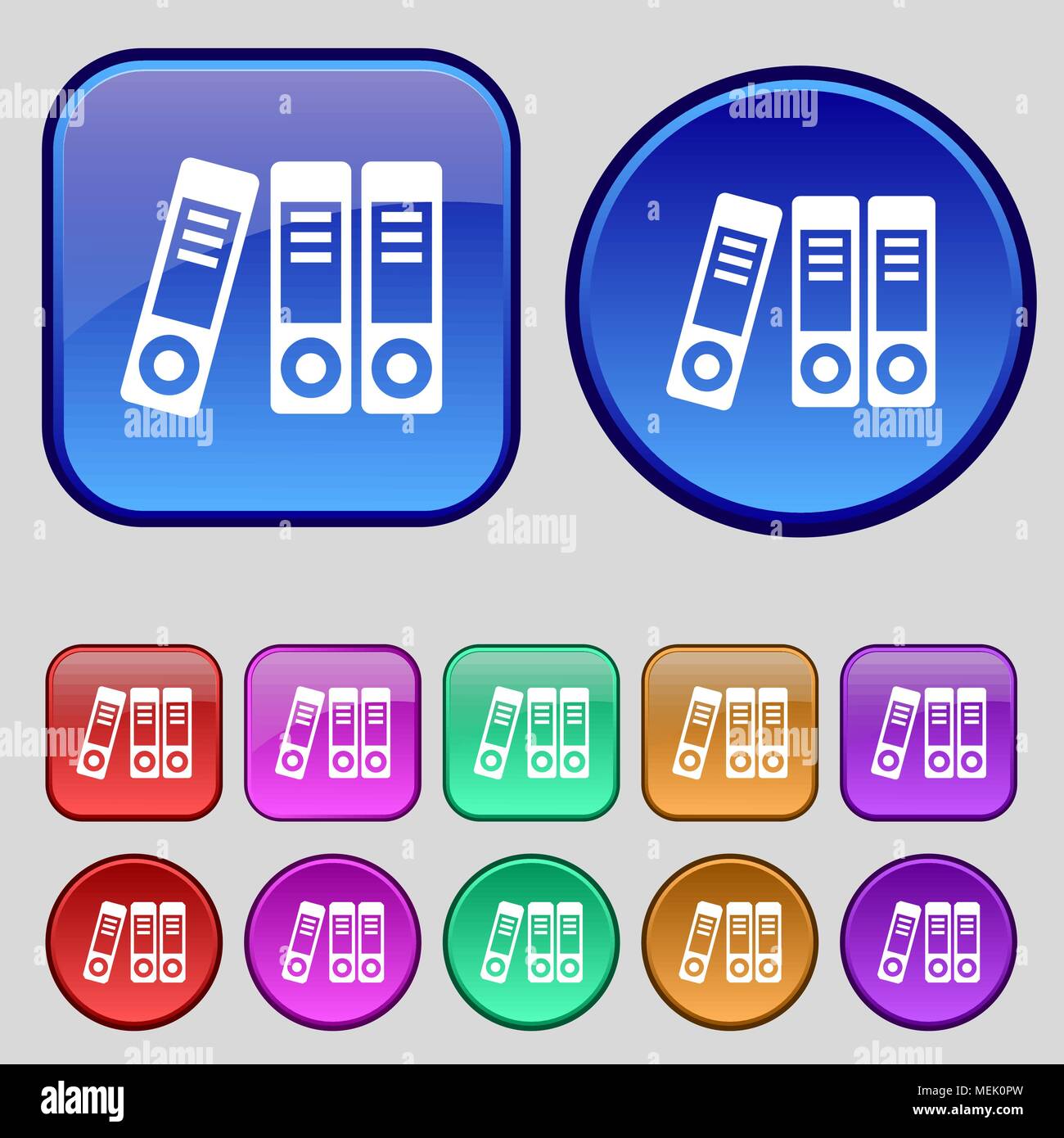 binders icon sign. A set of twelve vintage buttons for your design ...