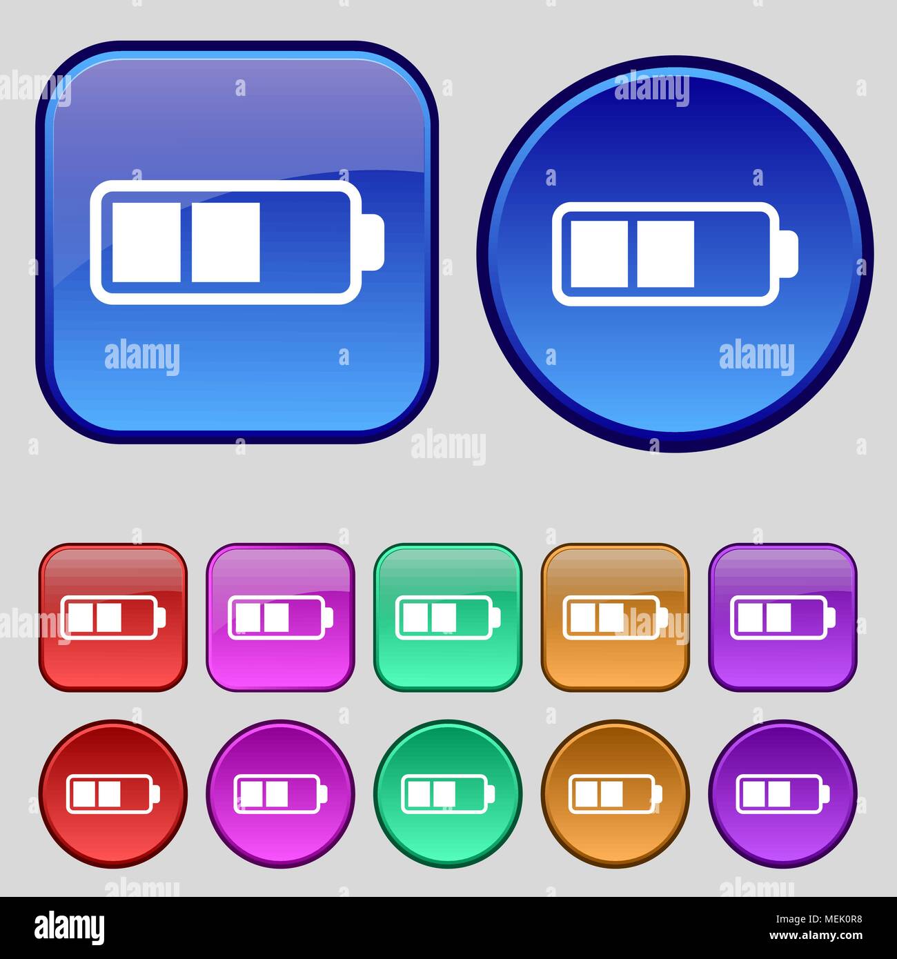 Battery half icon sign. A set of twelve vintage buttons for your design ...