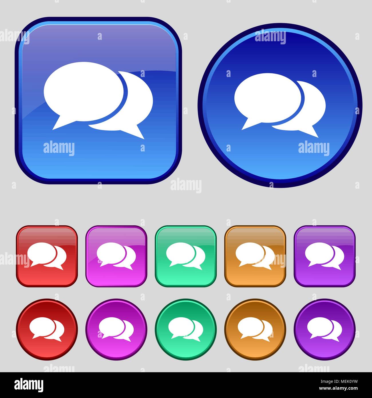 Speech bubbles icon sign. A set of twelve vintage buttons for your ...
