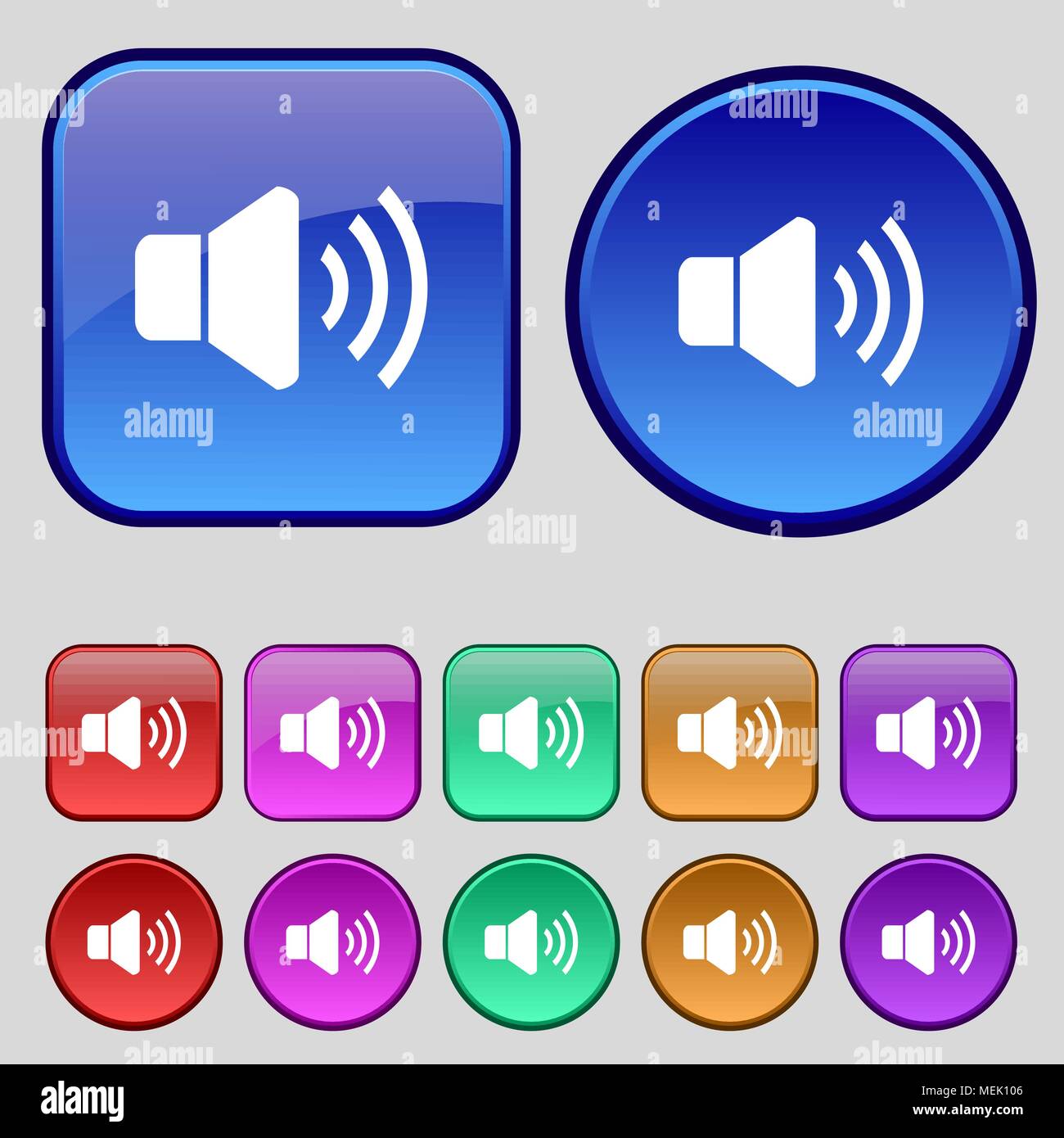 Speaker volume icon sign. A set of twelve vintage buttons for your ...