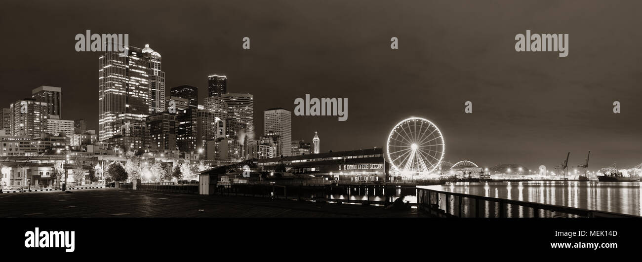 Seattle waterfront view with urban architecture at night Stock Photo ...