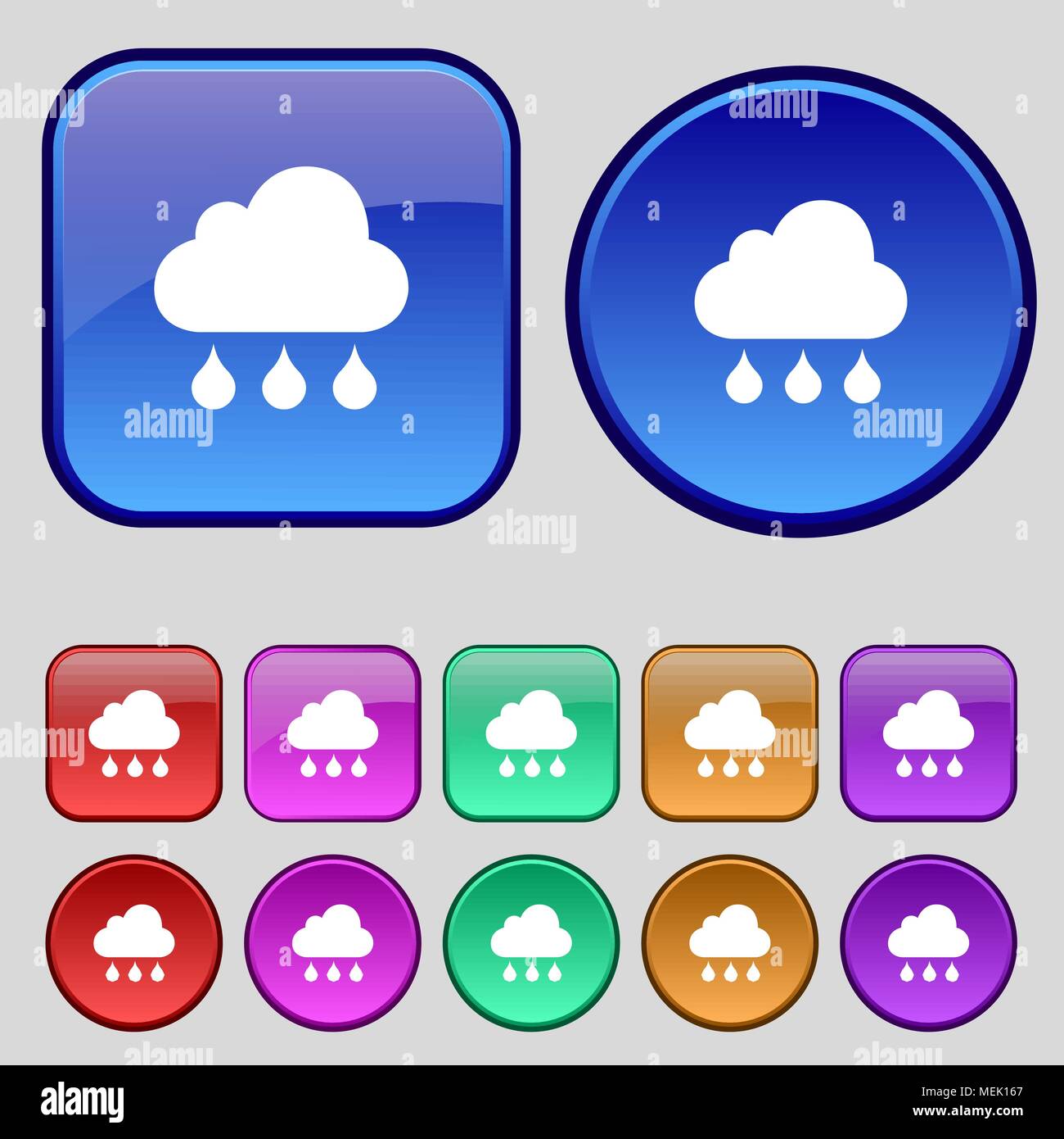 cloud rain icon sign. A set of twelve vintage buttons for your design ...