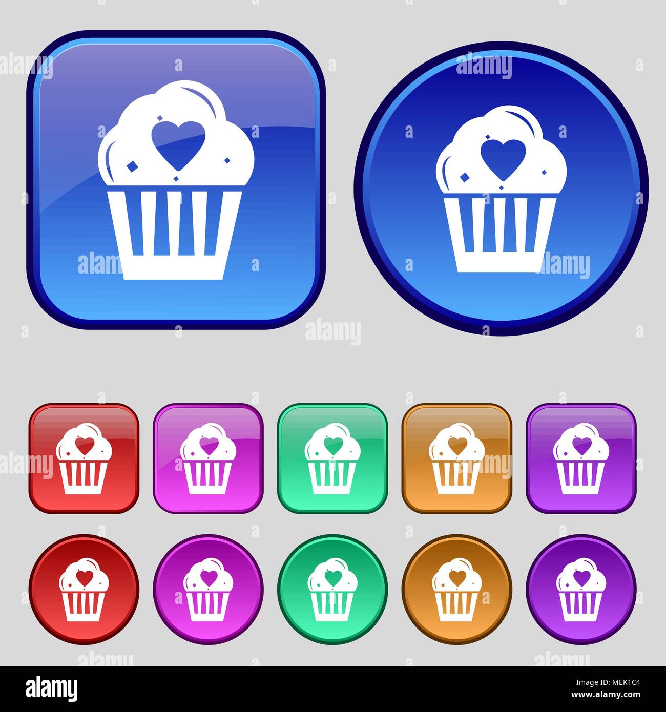 Cute Lovely Cupcake with Heart icon sign. A set of twelve vintage ...