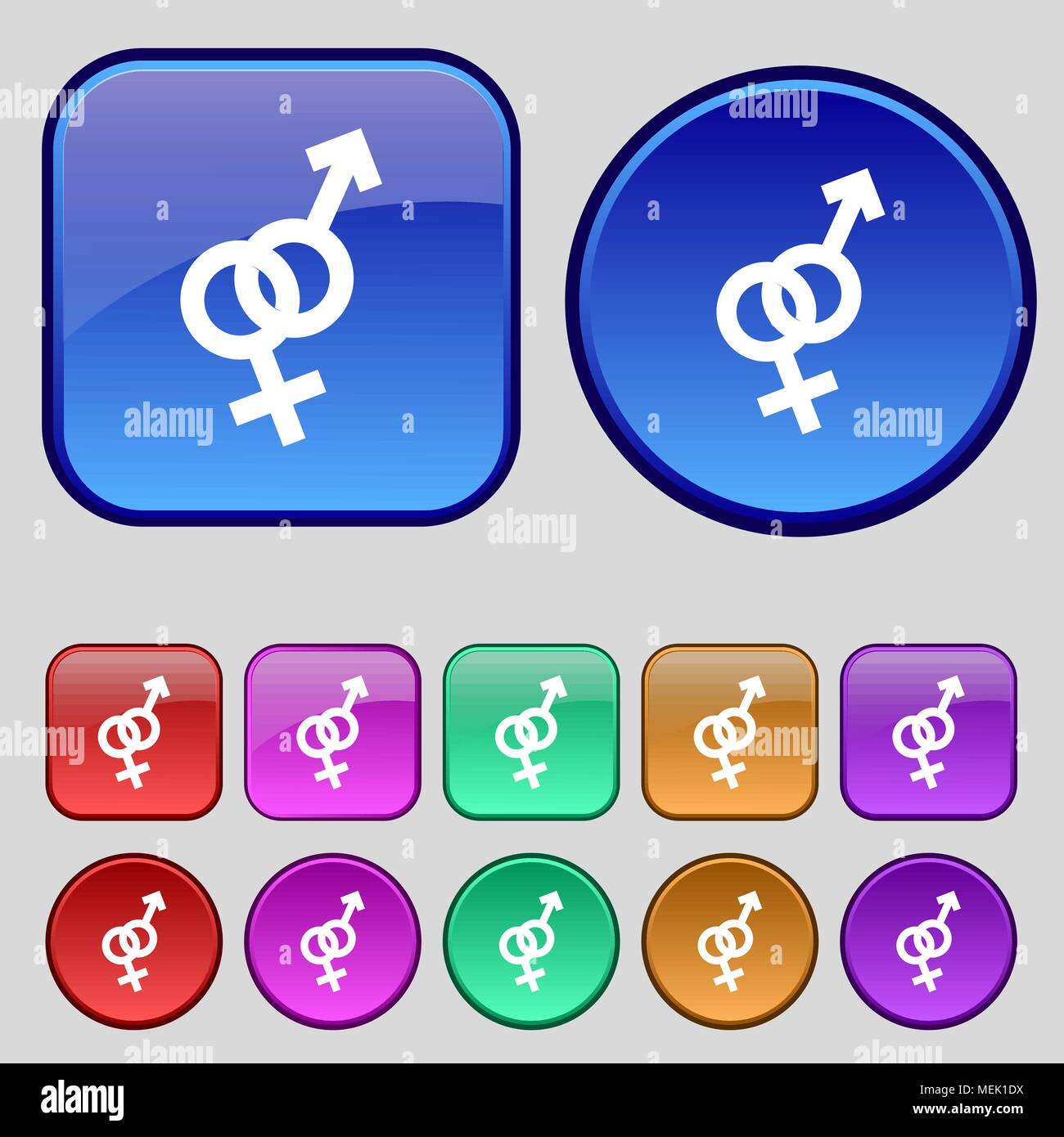 Male and female icon sign. A set of twelve vintage buttons for your ...