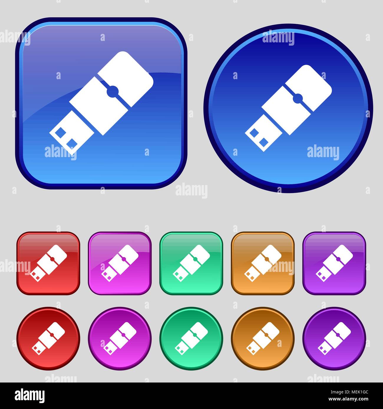 USB flash icon sign. A set of twelve vintage buttons for your design ...