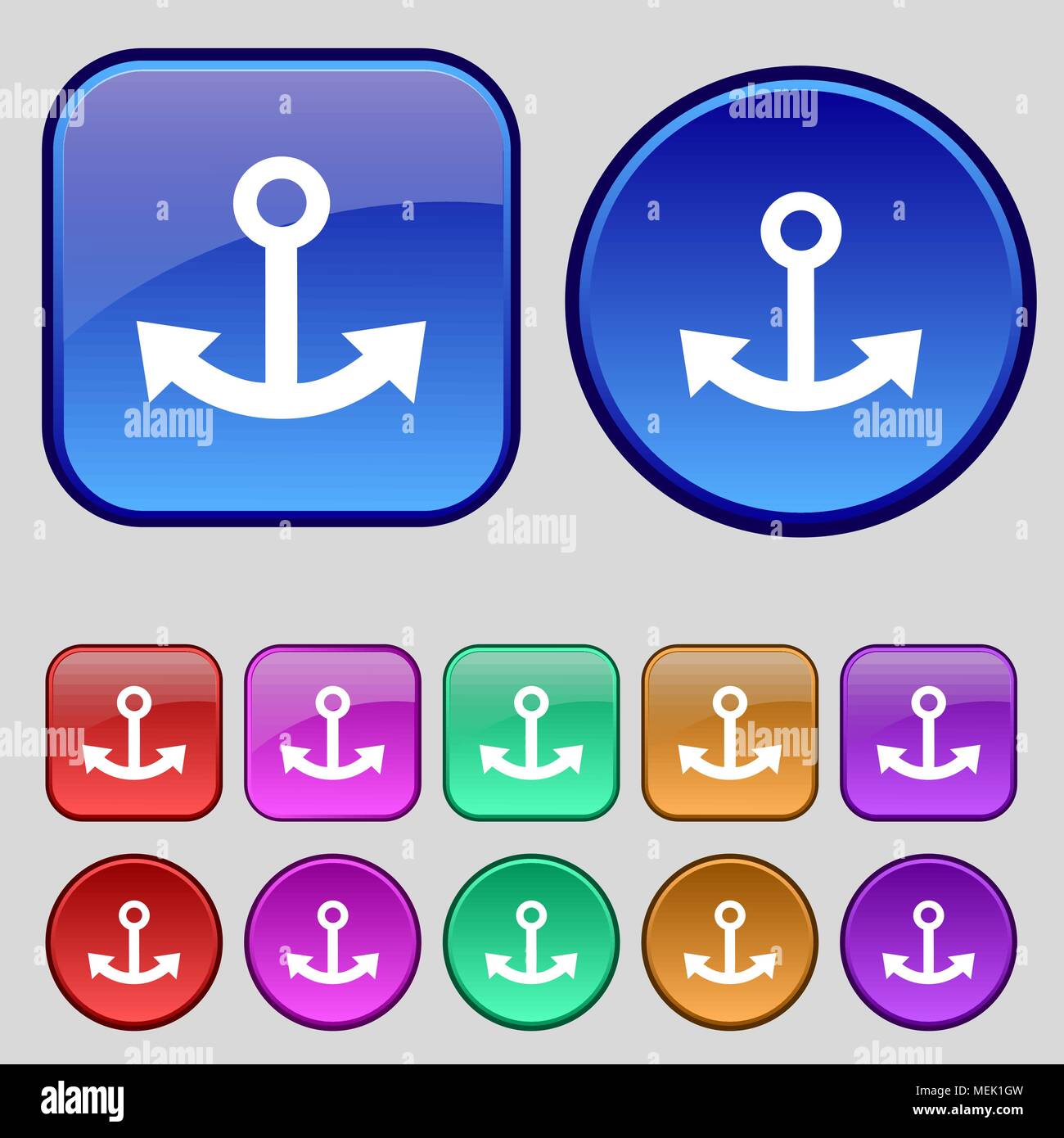 Anchor icon sign. A set of twelve vintage buttons for your design ...