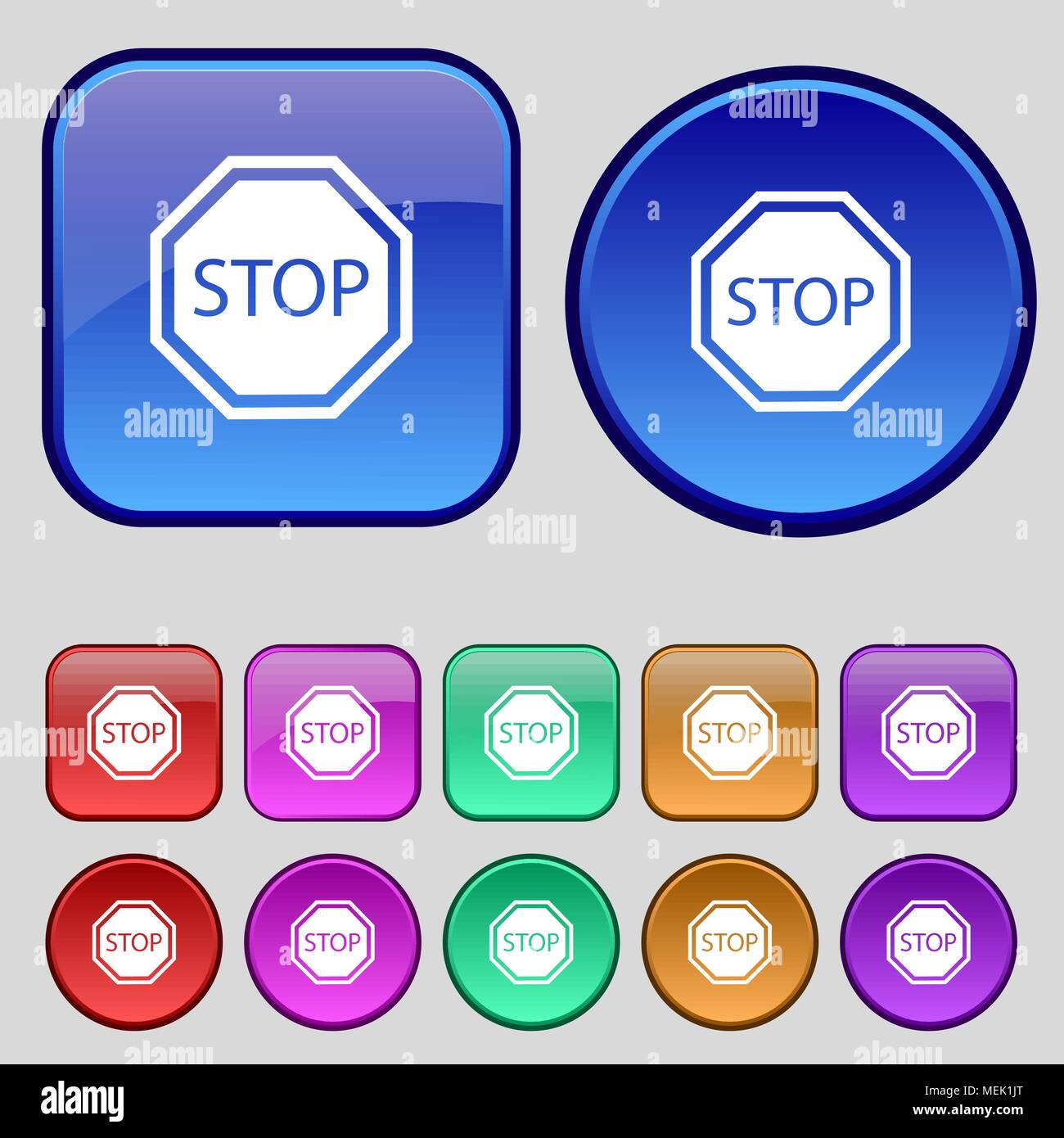 Stop icon sign. A set of twelve vintage buttons for your design. Vector ...
