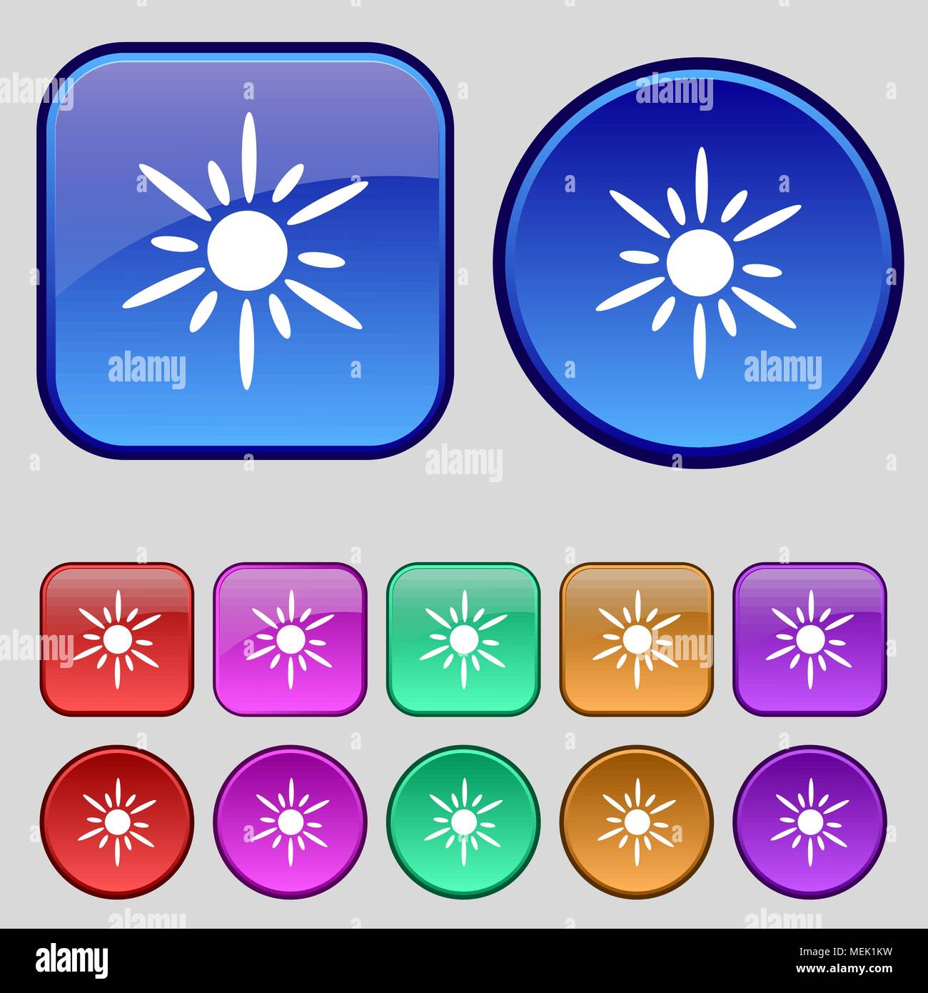 Sun icon sign. A set of twelve vintage buttons for your design. Vector ...