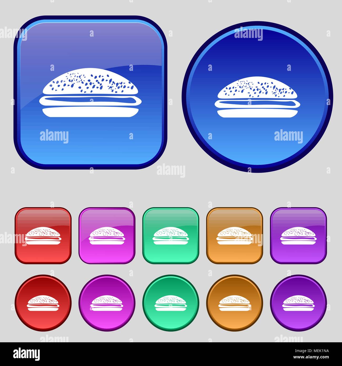 Burger, hamburger icon sign. A set of twelve vintage buttons for your ...