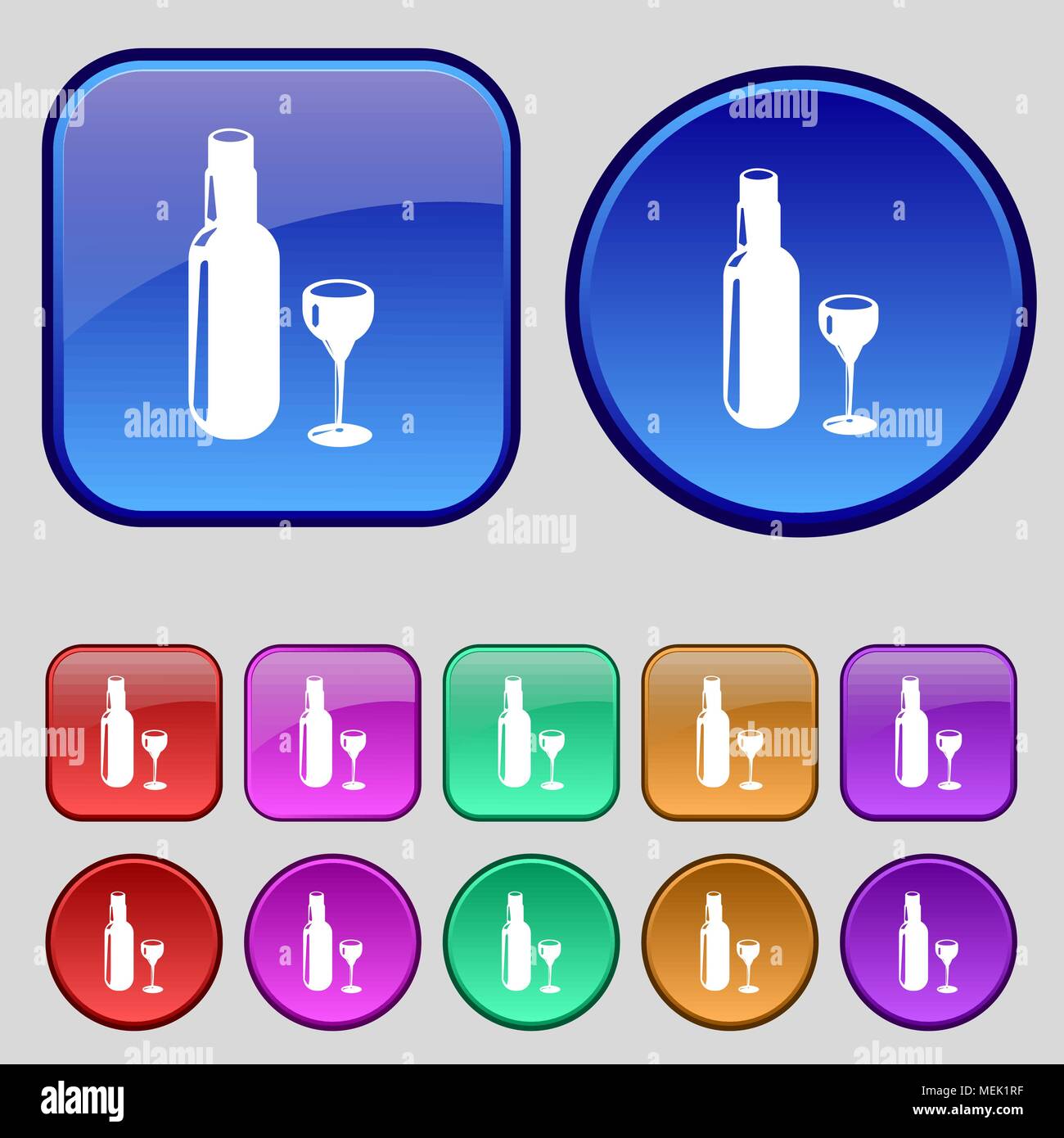 Bottle of wine and glass icon sign. A set of twelve vintage buttons for ...