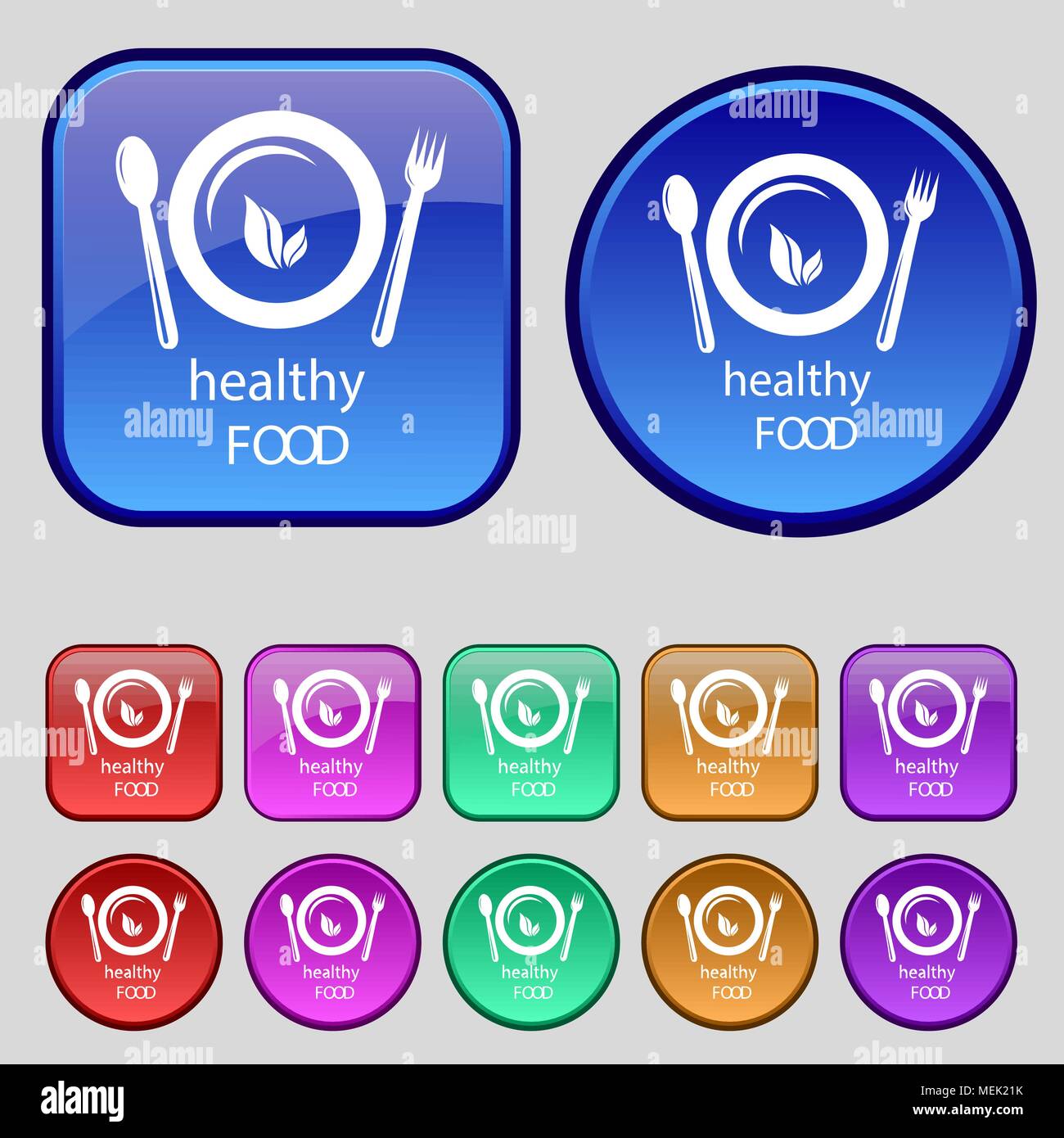 healthy food concept icon sign. A set of twelve vintage buttons for ...