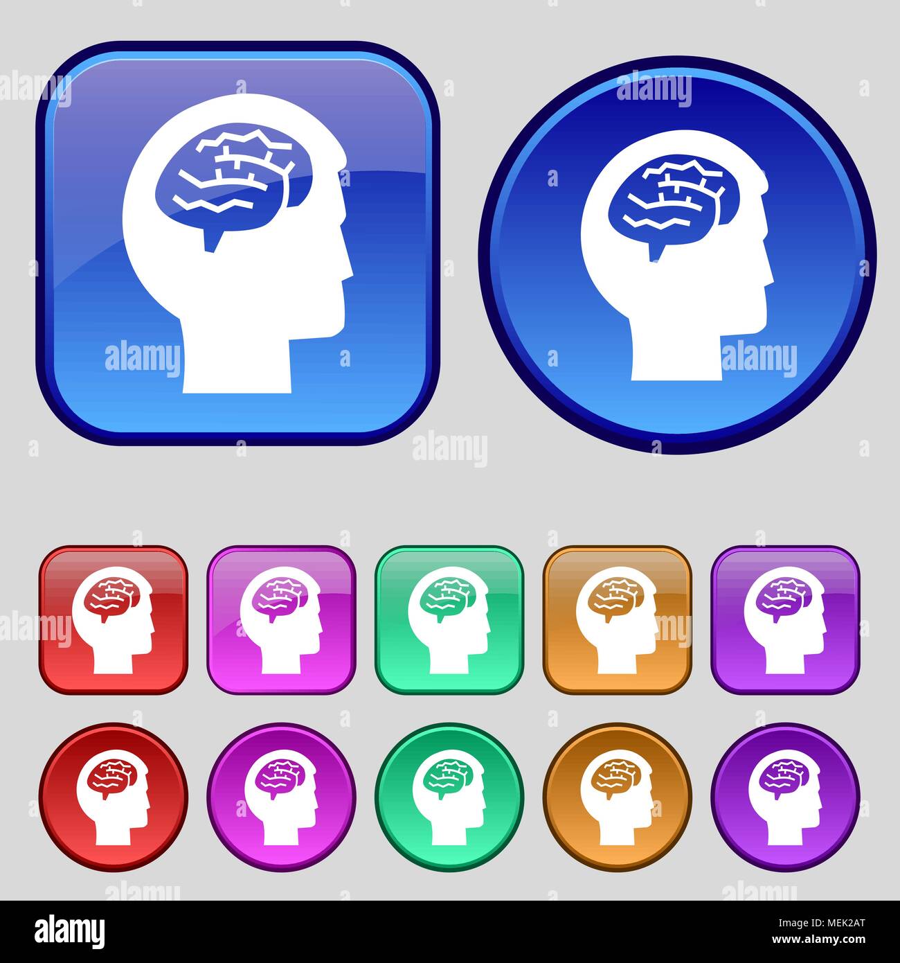 Brain icon sign. A set of twelve vintage buttons for your design ...