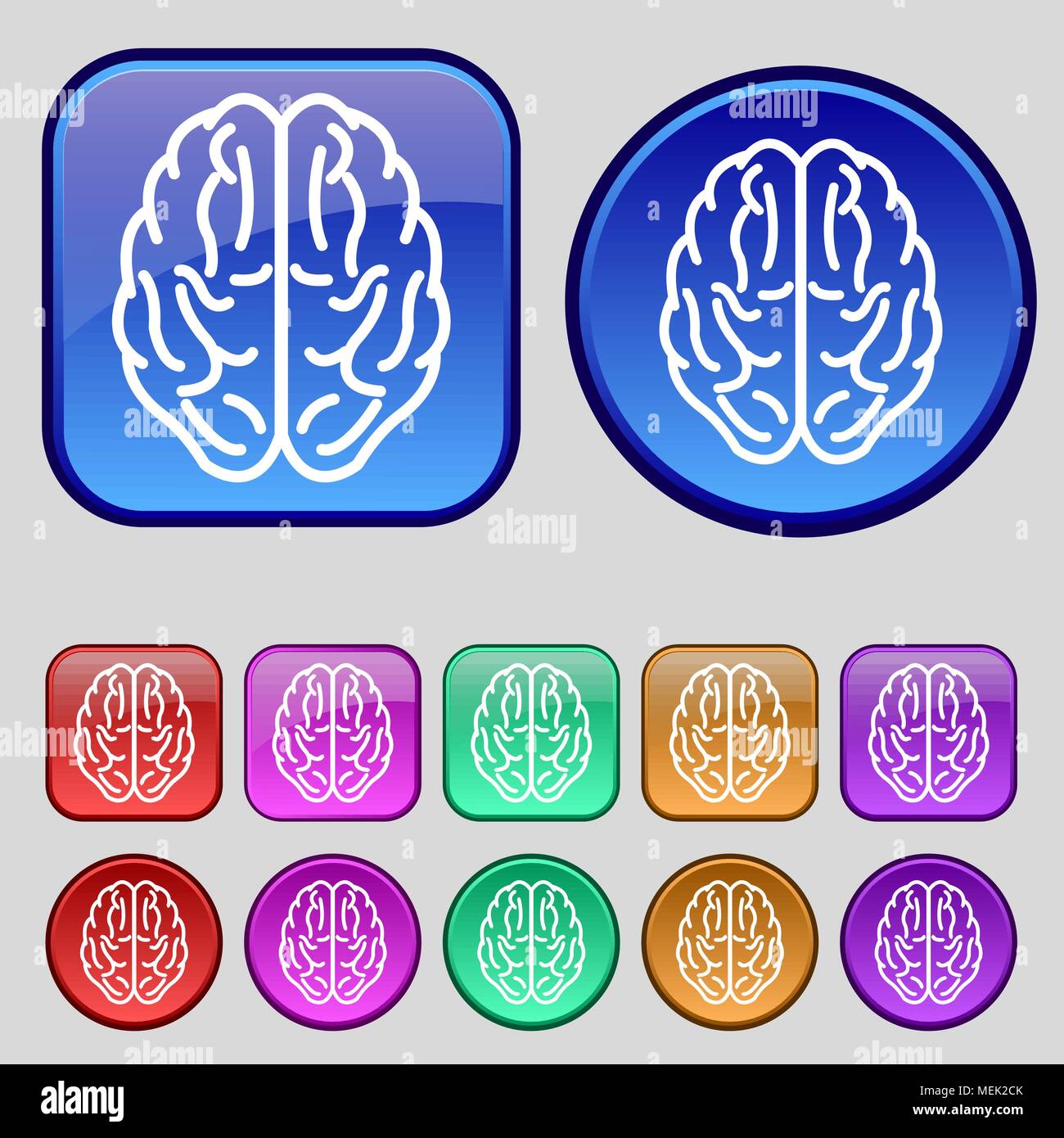 Brain icon sign. A set of twelve vintage buttons for your design ...