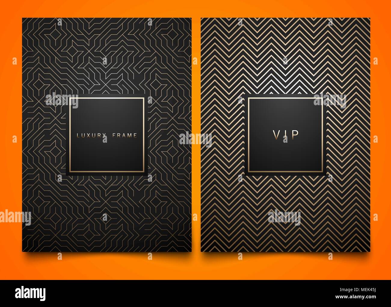 Vector set black packaging templates with different golden linear ...