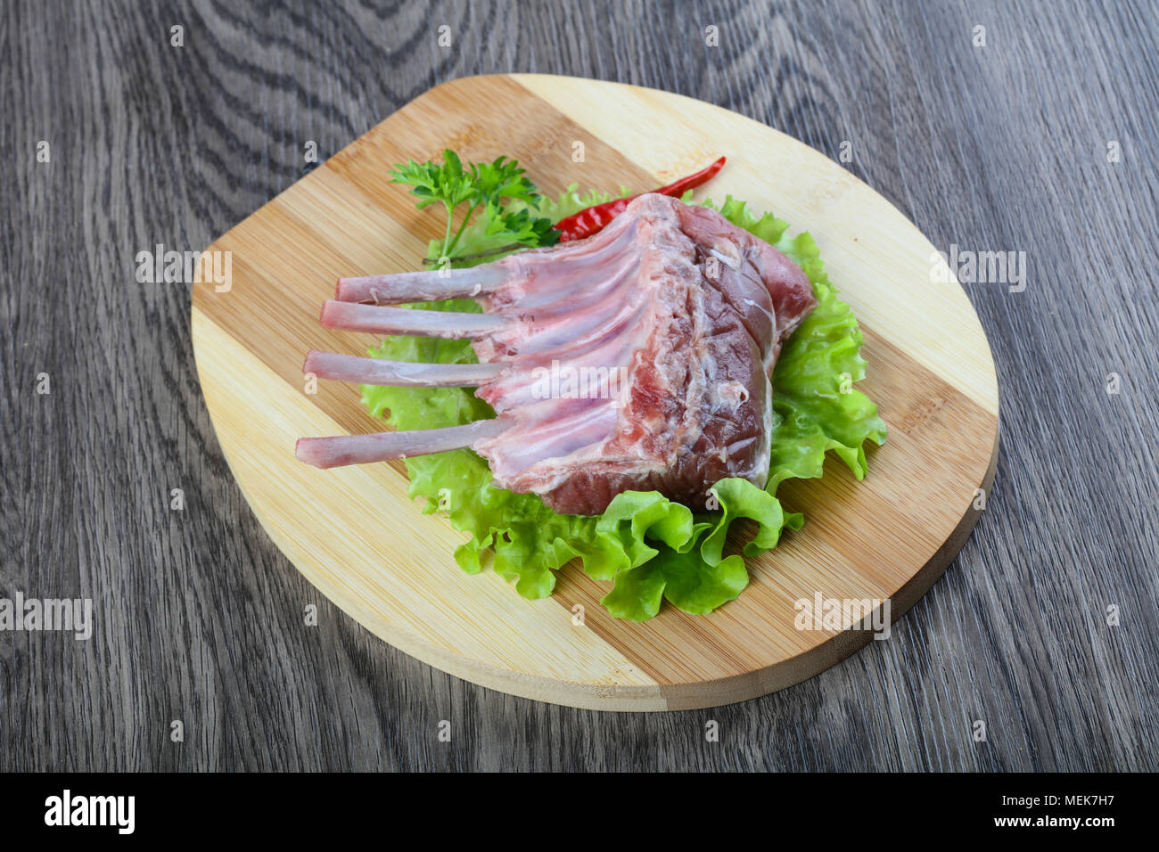 Lamb Frenched Rack 4 rib bone Stock Photo - Alamy