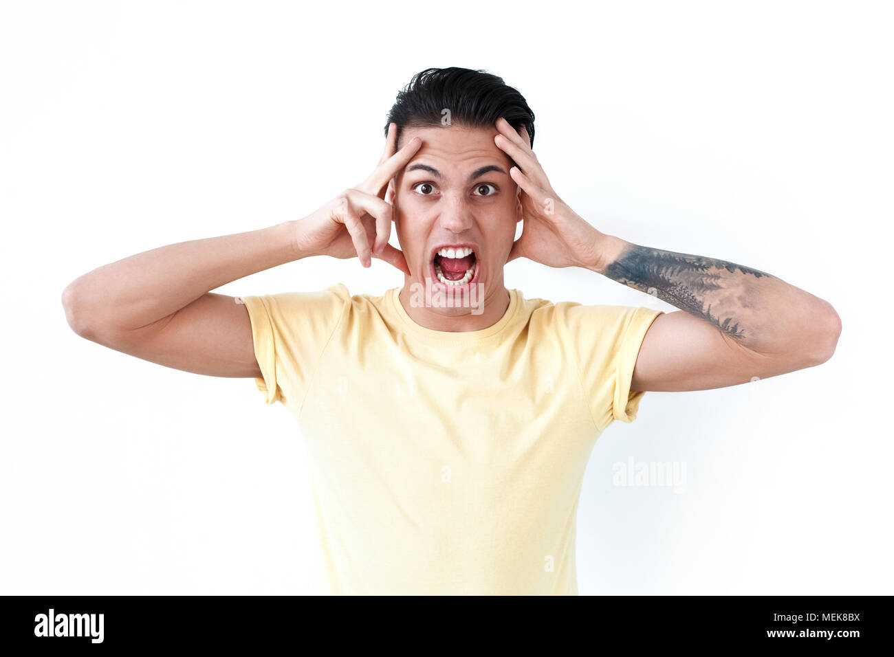Portrait of stressed man shout and scream Stock Photo - Alamy