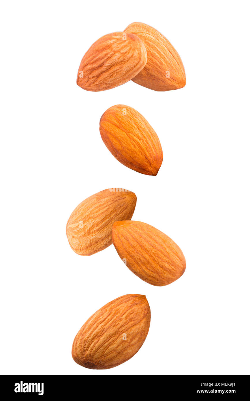 Isolated falling nuts. Falling almonds isolated on white background ...