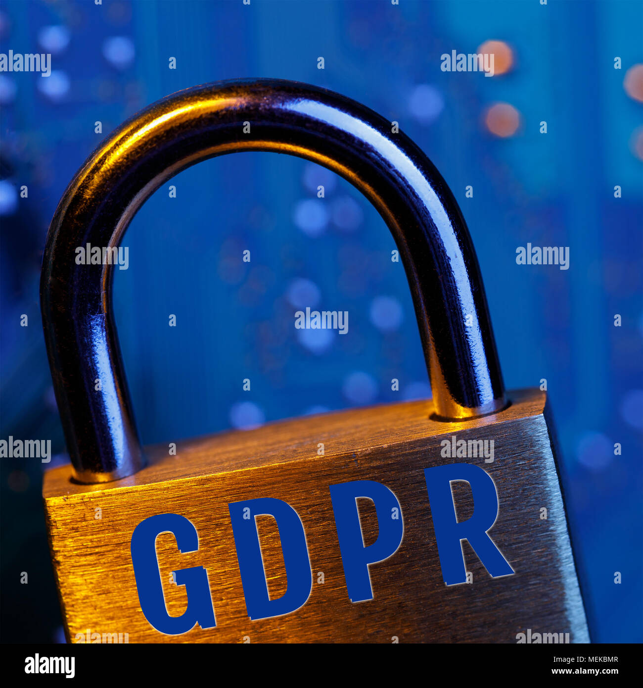 Lock on the background of the chip symbolizing the EU General Data Protection Regulation or GDPR ...