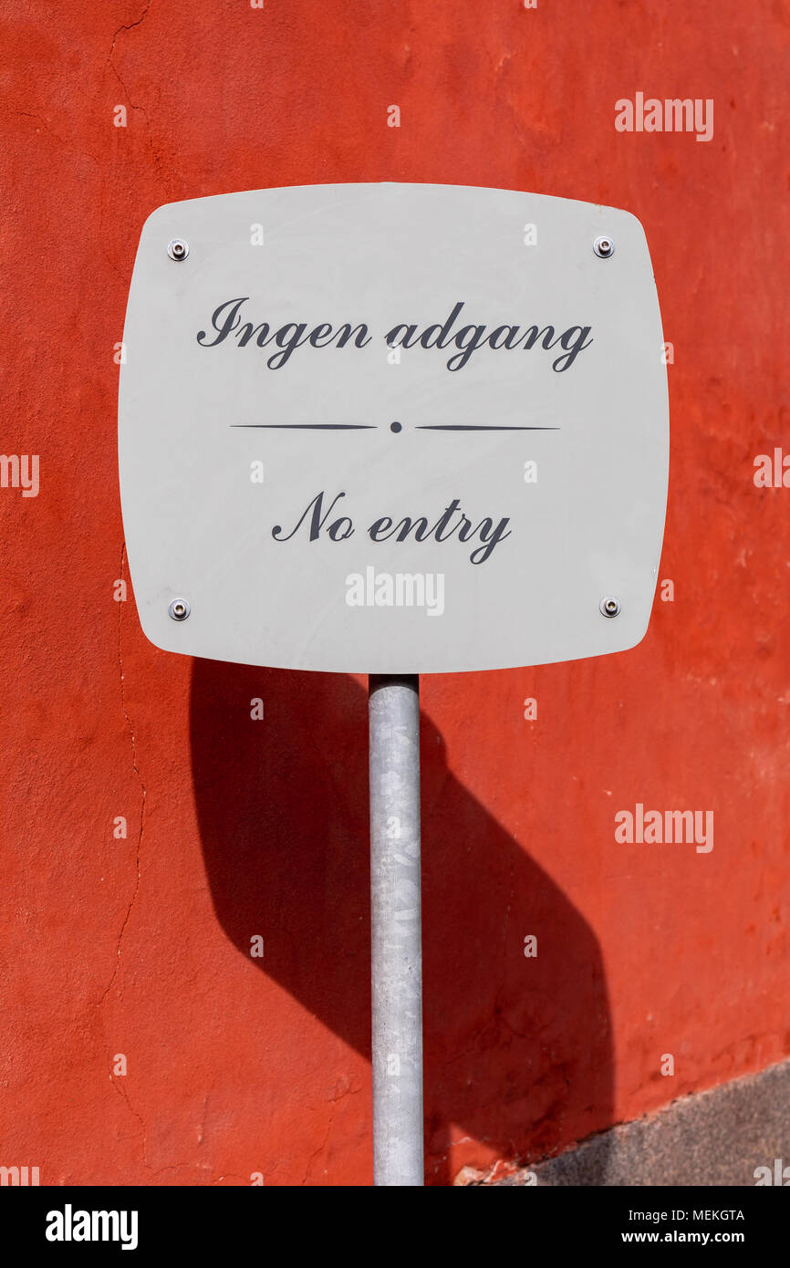 "Ingen adgang / No entry" sign against red background; Copenhagen ...