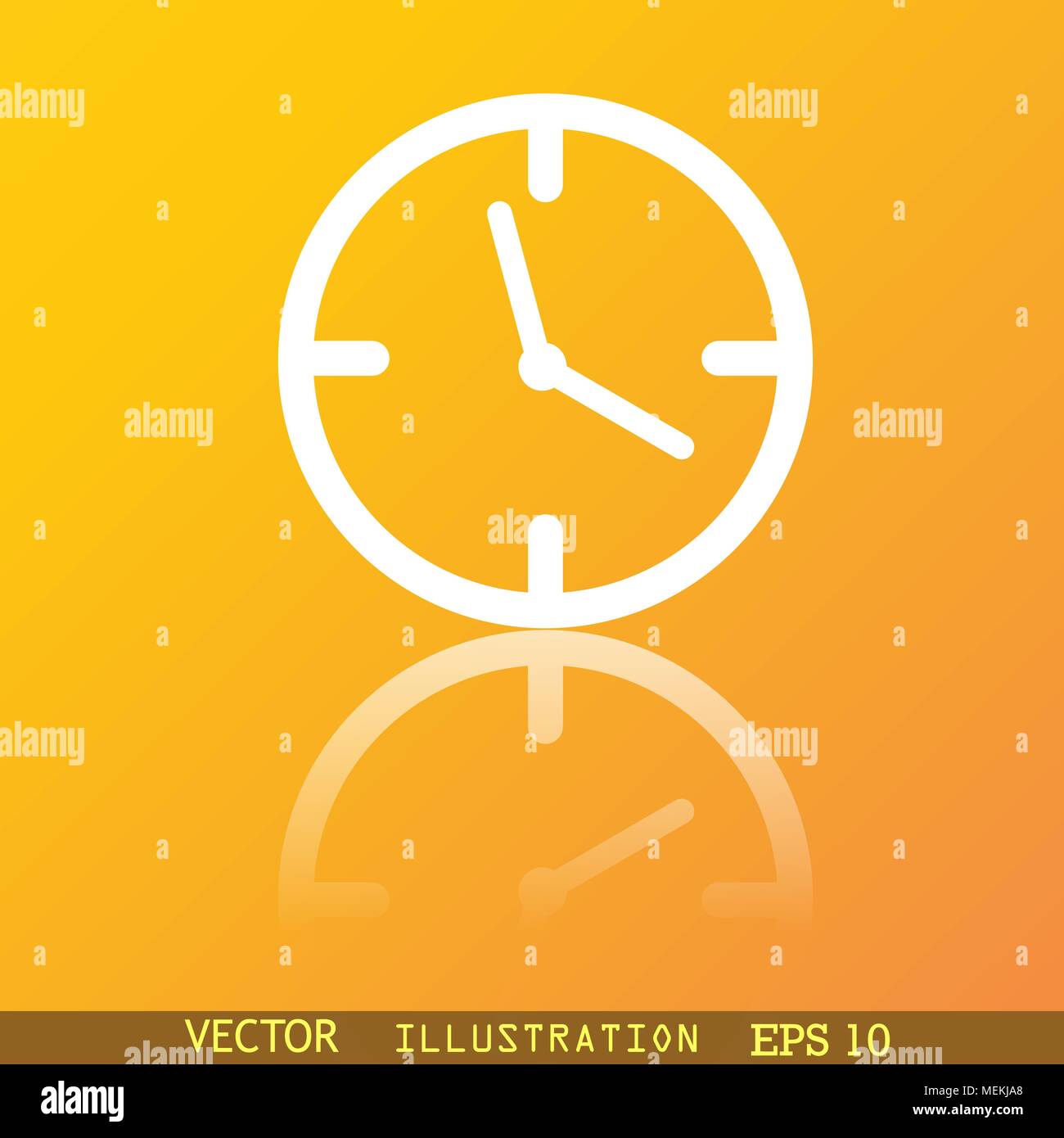 Clock time icon symbol Flat modern web design with reflection and space ...