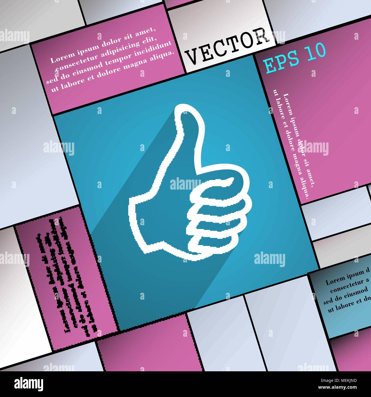 Thumb up icon symbol Flat modern web design with long shadow and space ...