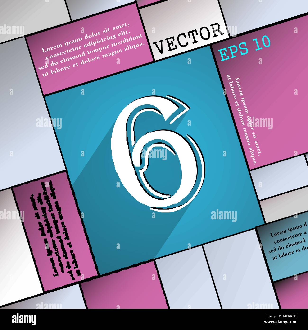 number six icon symbol Flat modern web design with long shadow and ...