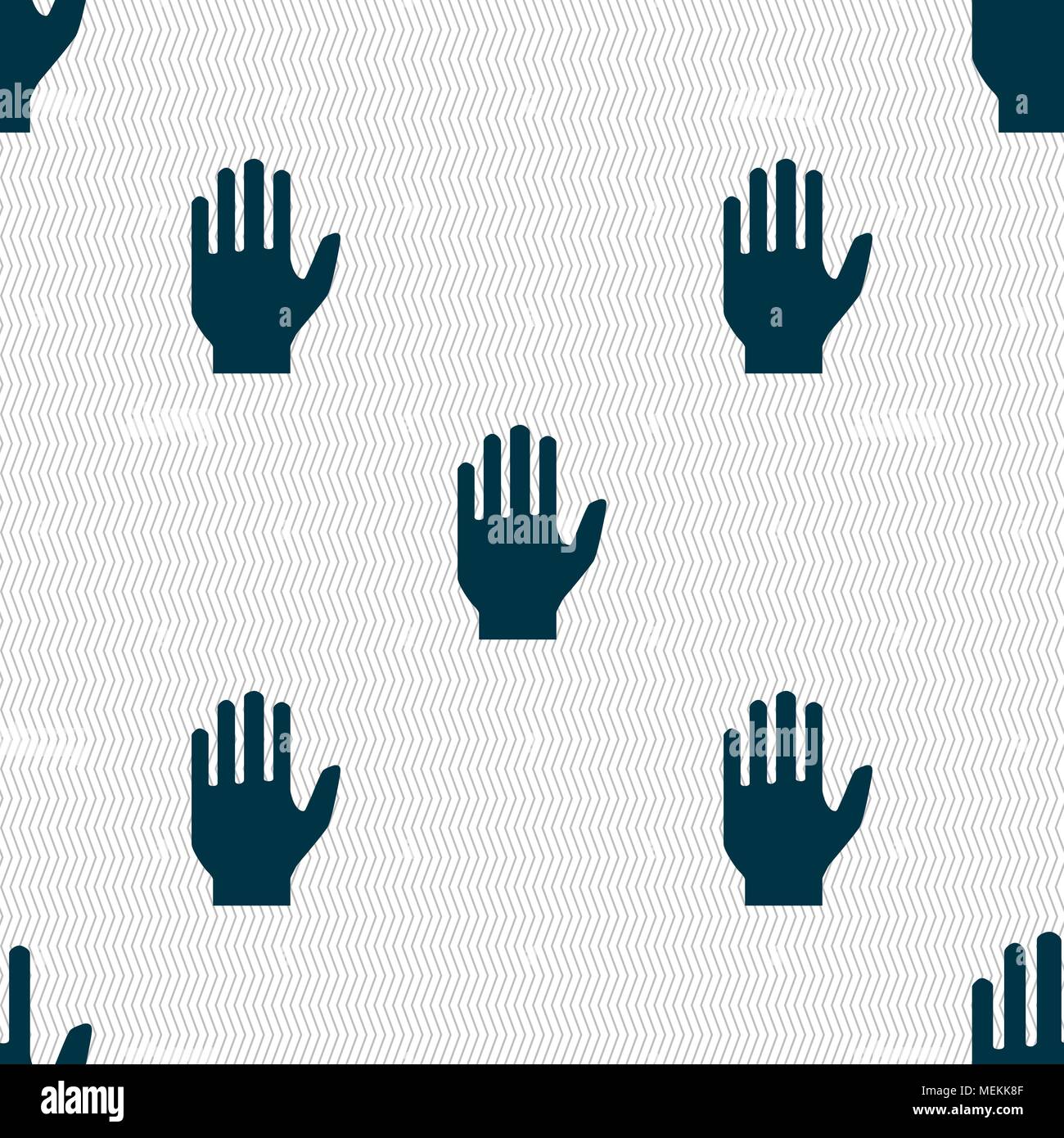Hand print sign icon. Stop symbol. Seamless abstract background with ...