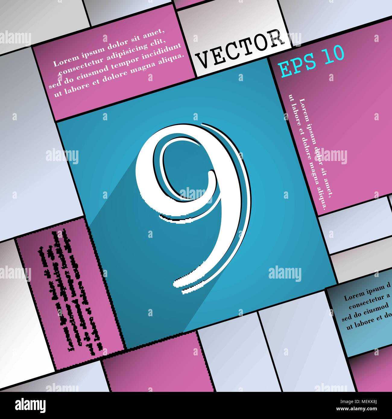 number Nine icon symbol Flat modern web design with long shadow and ...