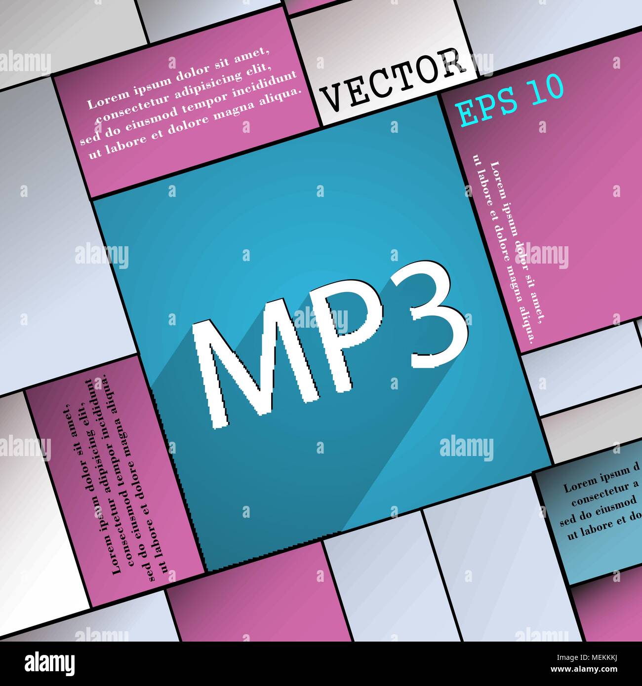 Mp3 music format icon symbol Flat modern web design with long shadow ...