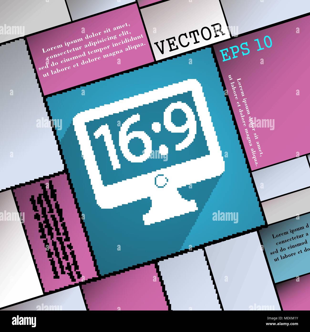 Aspect ratio 16:9 widescreen tv icon symbol Flat modern web design with ...