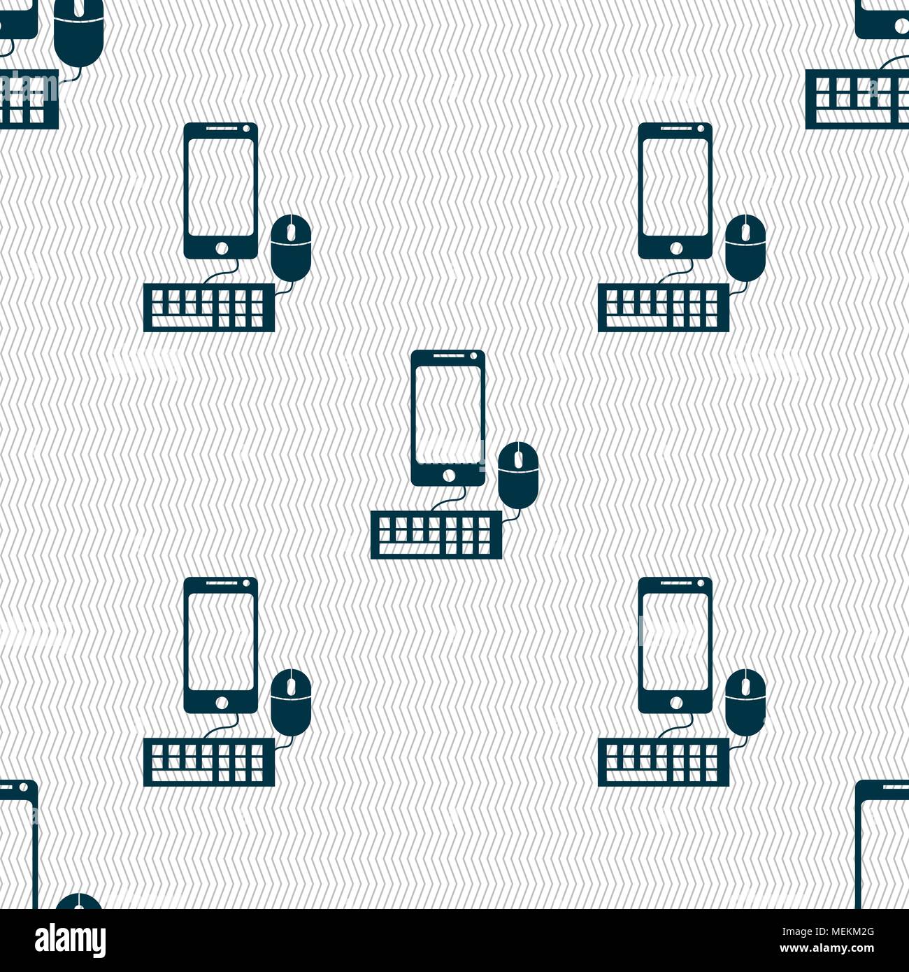 smartphone widescreen monitor, keyboard, mouse sign icon. Seamless abstract background with ...