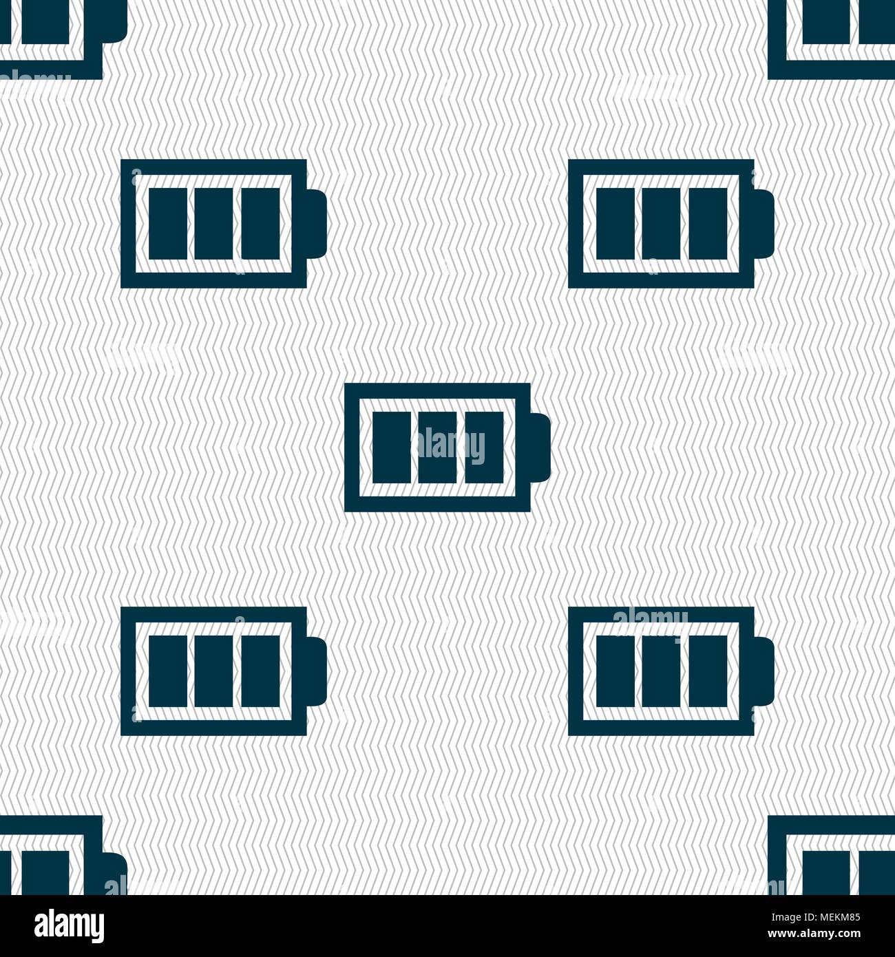 Battery fully charged sign icon. Electricity symbol. Seamless abstract ...