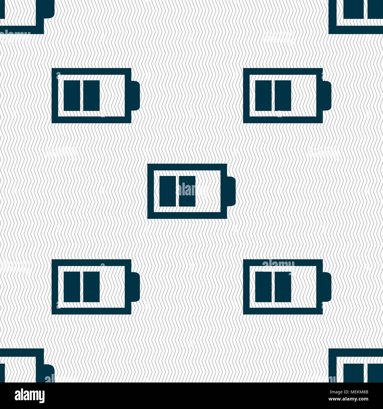 Battery half level sign icon. Low electricity symbol. Seamless abstract ...