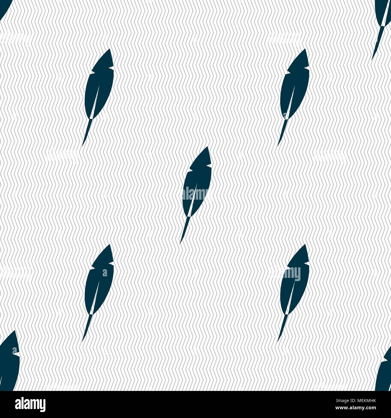 Feather sign icon. Retro pen symbo. Seamless abstract background with ...