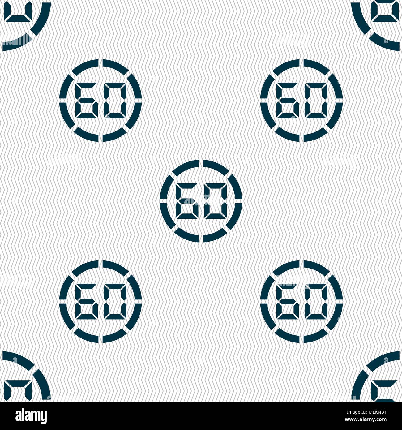 60 second stopwatch icon sign. Seamless abstract background with ...