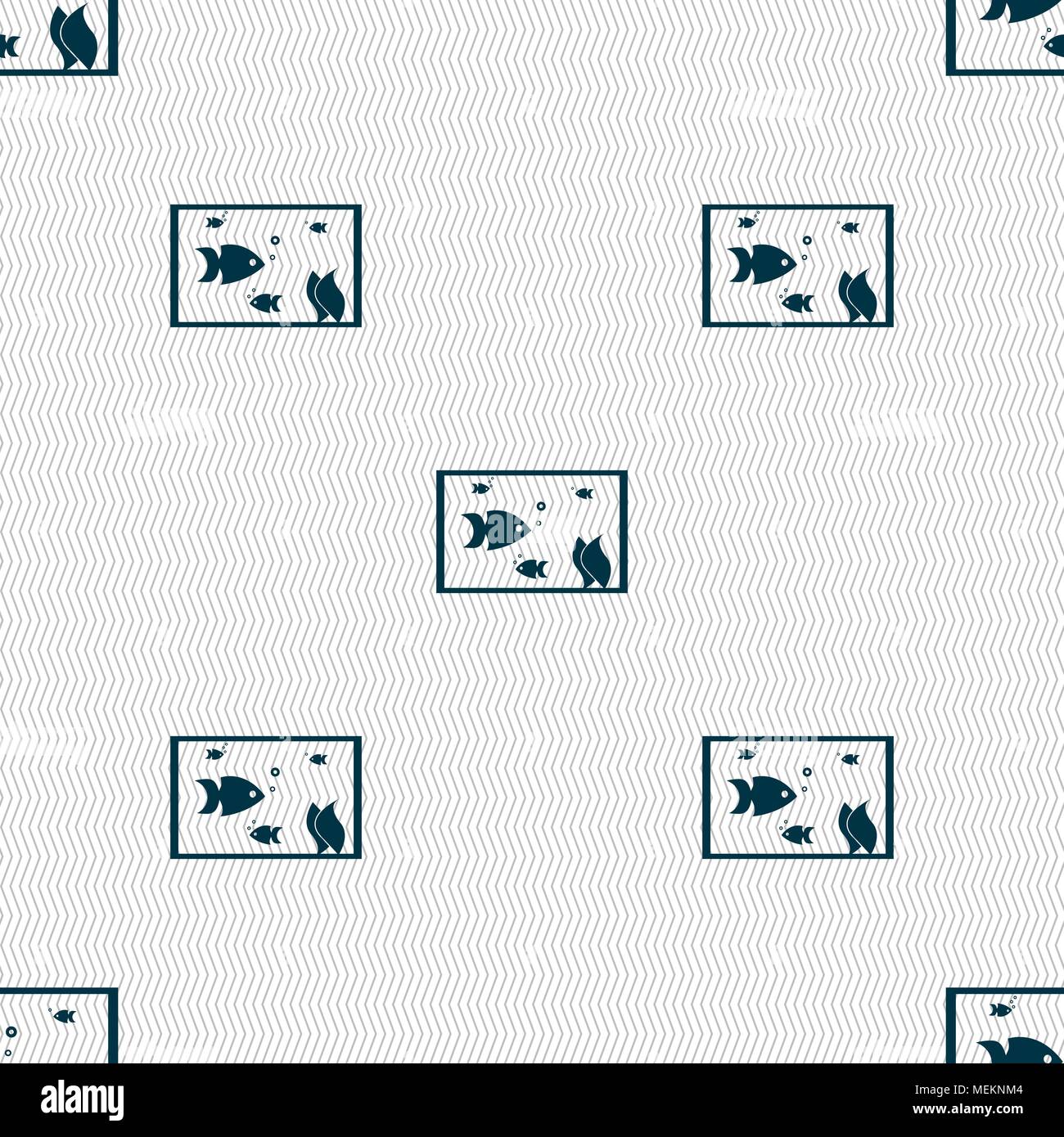 Aquarium, Fish in water icon sign. Seamless abstract background with ...