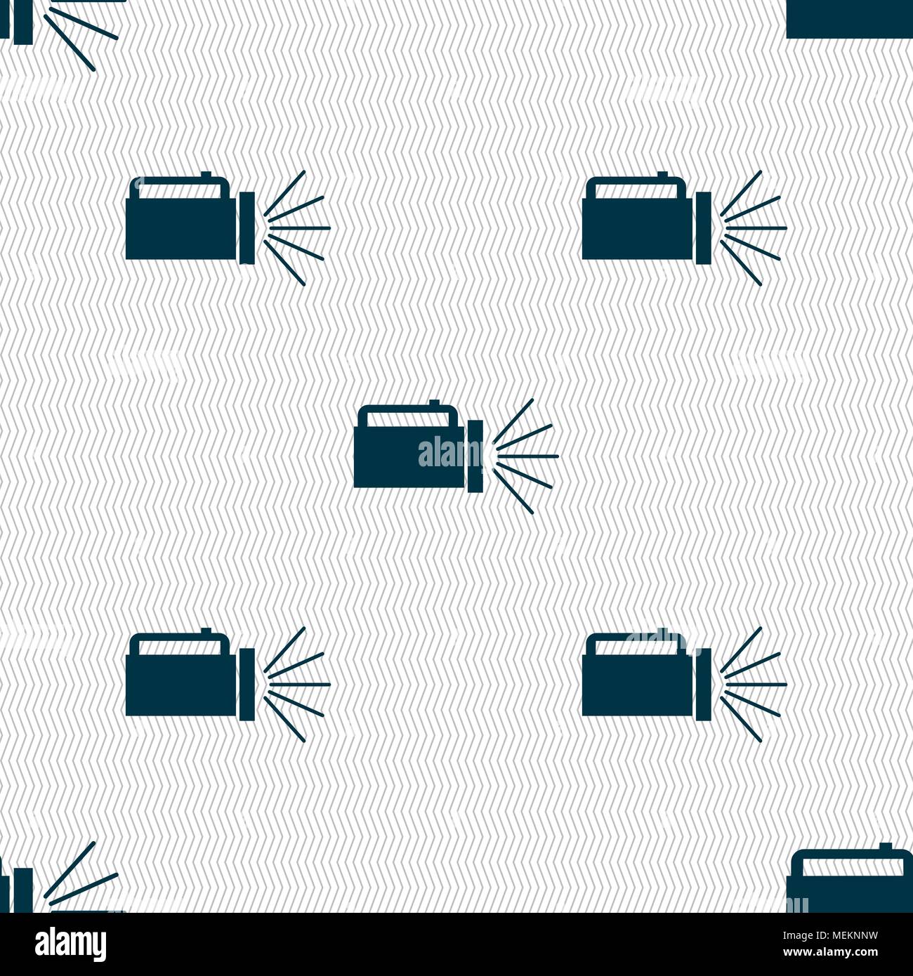 flashlight icon sign. Seamless abstract background with geometric ...