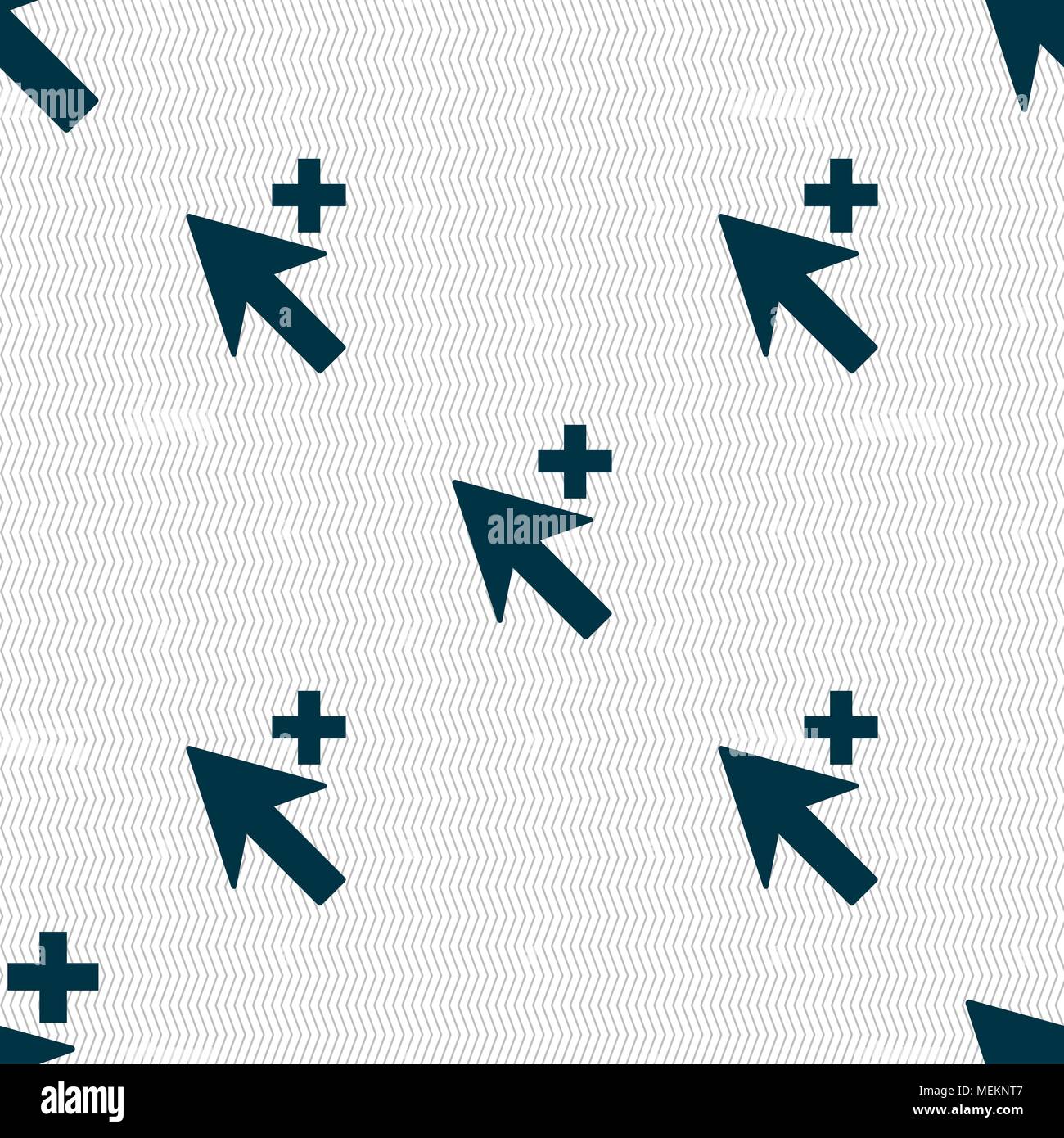 Cursor, arrow plus, add icon sign. Seamless abstract background with ...