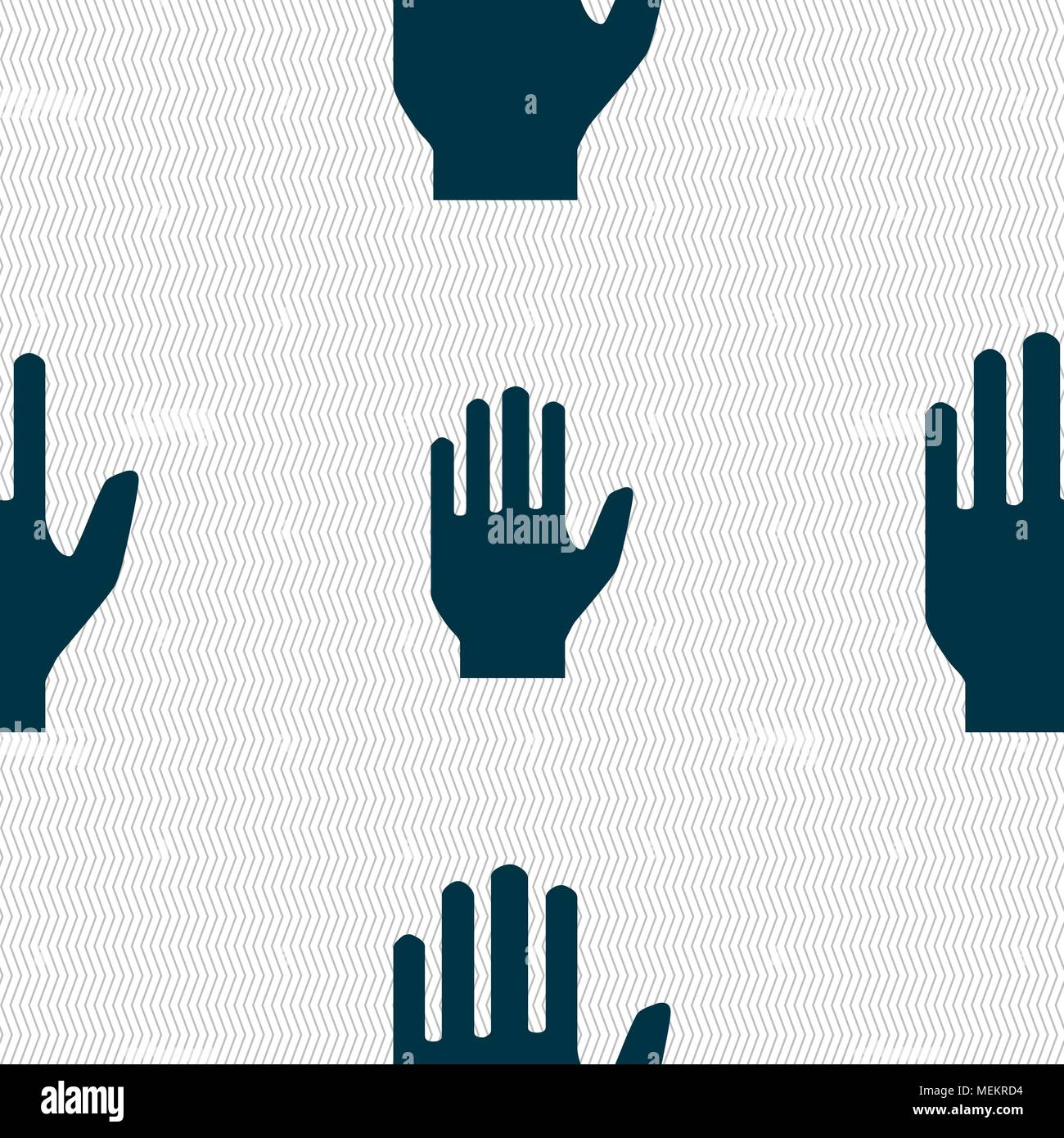 Hand print sign icon. Stop symbol. Seamless abstract background with ...