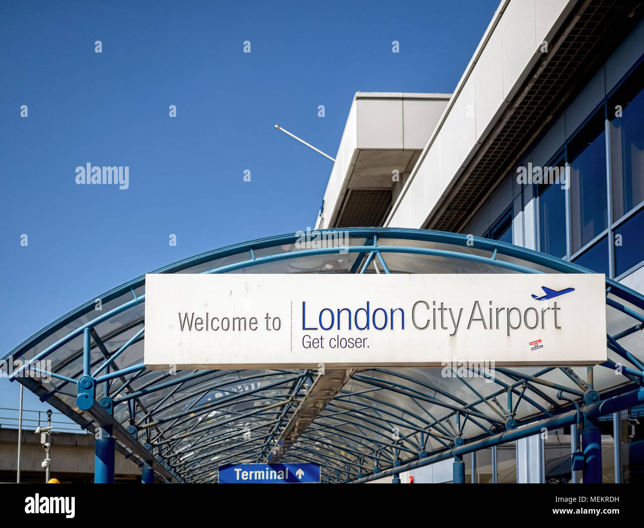 LONDON, UK - APRIL 05, 2018: Welcome sign on the Terminal Building at ...