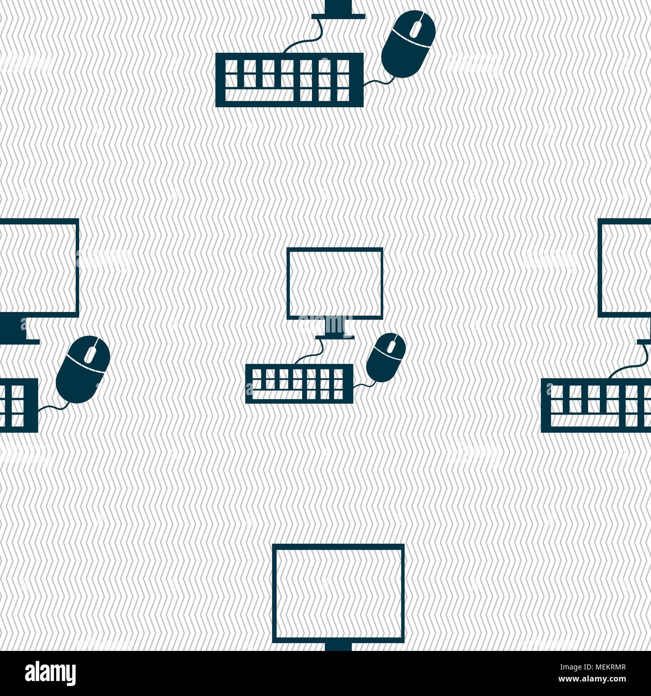 Computer widescreen monitor, keyboard, mouse sign icon. Seamless abstract background with ...