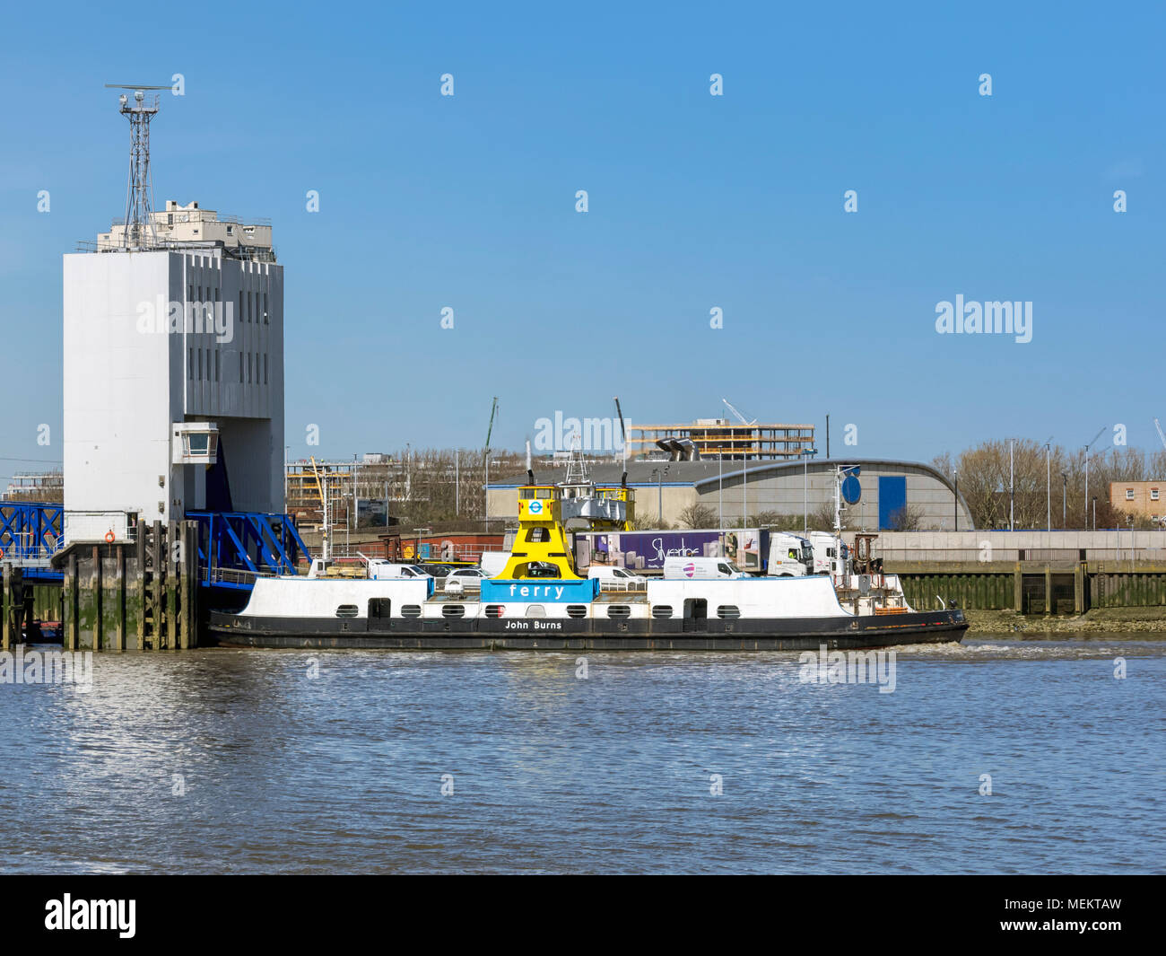 LONDON, UK - APRIL 05, 2018: The Woolwich Ferry on the River Thames ...